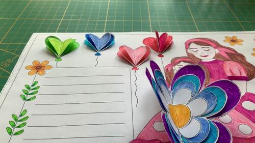 Pop up card Template | Mother's day | Mother's Birthday | Coloring | Craft