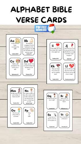 Alphabet Bible Verse Cards for Kids, ABC Scripture, Sunday School Lesson,