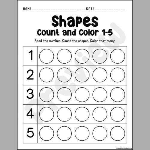 Shapes Count and Color 1–5 Worksheets | Pre-K Math | Counting & Number