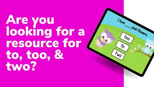 Homophones To, Too, Two Digital BOOM CARDS Distance Learning by Fiddleheads