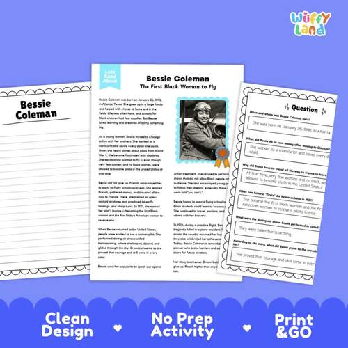 Bessie Coleman Biography Reading Passage and Questions | Black History ...