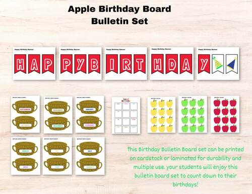 Birthday Board, Apple birthday bulletin board set, Birthday Chart, editable