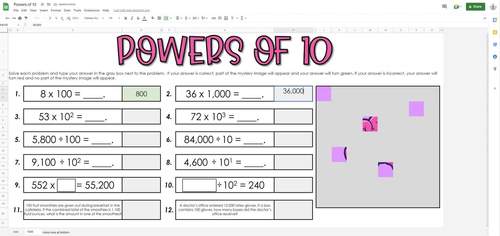 Powers of 10 Exponents (Without Decimals) Digital Mystery Puzzle Pixel ...