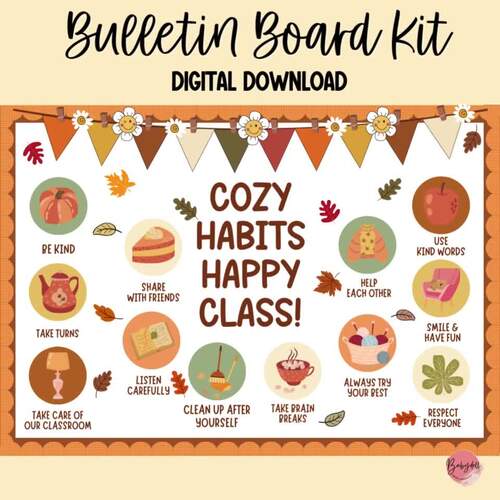 Fall Bulletin Board Kit & Door Decor | Cozy Habits Editable Classroom ...