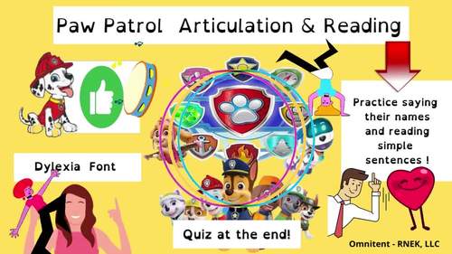 Paw Patrol Articulation Reading Simple Sentences Name the Character Fun!