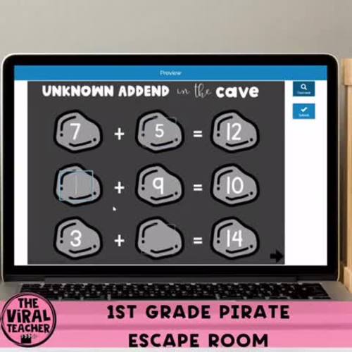 1st Grade Math and ELA Pirate Escape Room Boom™ Cards by The Viral Teacher