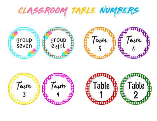 Classroom Table Numbers, Circle Table Numbers, Table, Team, Group Numbers