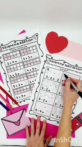 Valentines Day Addition and Subtraction Numbers 0-20 Kindergarten 1st Grade