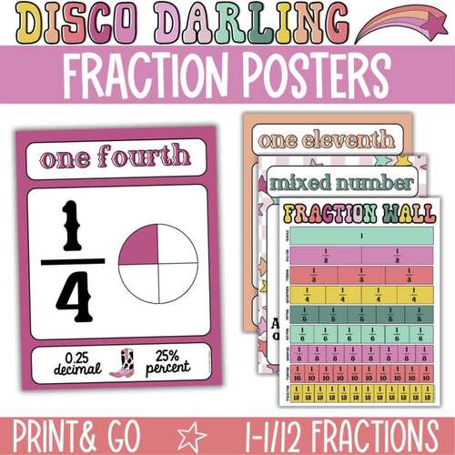 Retro Fraction Posters for Classroom / Large Fraction Display / Math Decor