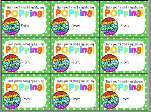 Pop It / Push Pop Fidget Toy Gift Tag (Thanks for making my birthday ...