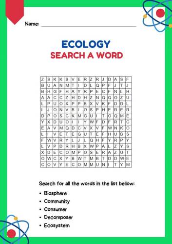 Science Ecology Search A Word Worksheet 26 PAGES by Variety HomeSchool