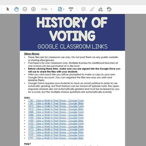 History of Voting - Nonfiction Reading Passages & Comprehension + Google