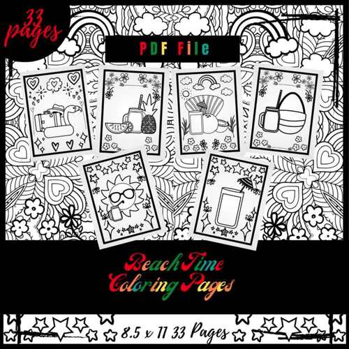 Beach Summer Time Coloring Pages For kids, Coloring Sheets PDF, Beach ...