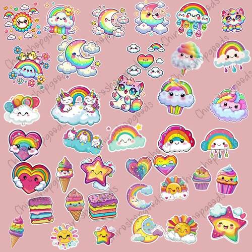 Kawaii Rainbow Sticker, Cute Digital Stickers PNG by Chiroshopkids