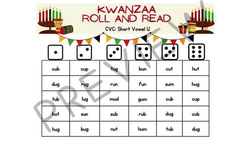 Kwanzaa Roll & Read: Phonics Fluency Game! | CVCe A, I, O, U & Mixed