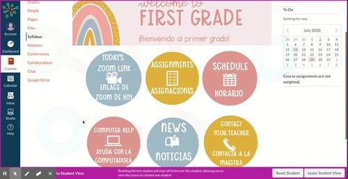 Class Website Headings & Buttons | English & Spanish | Cute Rainbows