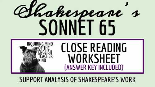 Shakespeare S Sonnet 65 Close Reading Worksheet High School Poetry