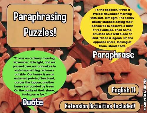 Paraphrasing Bundle -Matching Game + Writing -Grades 3- English II (8 ...