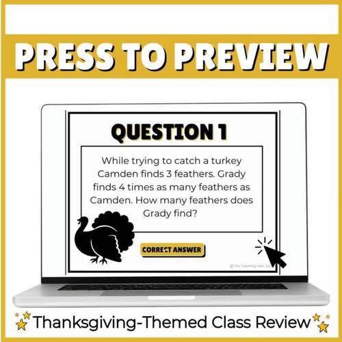 3rd Grade Thanksgiving Math Game Catch a Turkey Google Slides Activity