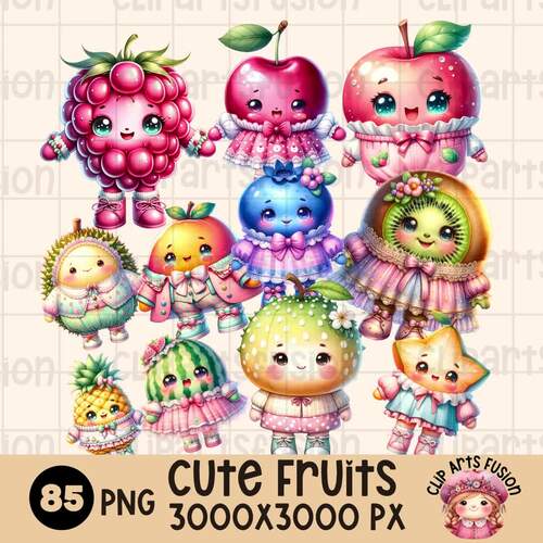 Cute Fruits Pastel Characters | Watercolor Fruits Clip Art | Nursery ...