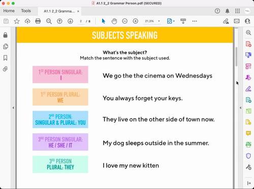 ESL Beginners Lesson: Grammar - Subject or Person Speaking | TPT