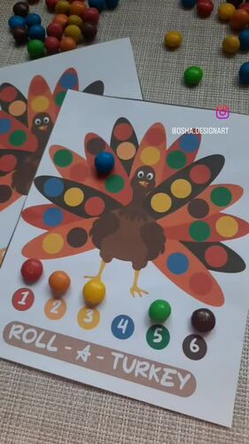 Roll A Turkey kids game, Thanksgiving family Table Game, Thanksgiving ...