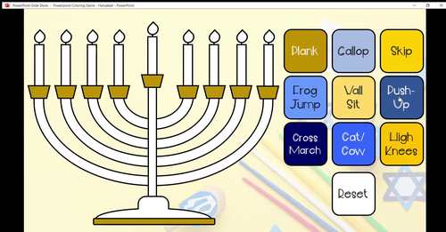 PowerPoint Coloring Gross Motor Game- Hanukkah Menorah Themed by A Pedi PT