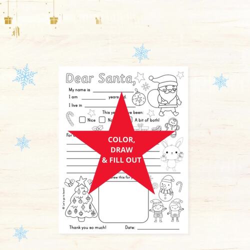 Letter To Santa, Coloring Page, Christmas Wish List, Writing Practice ...