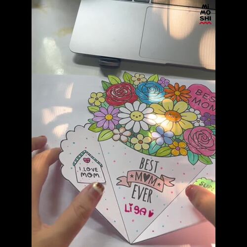 Mother’s Day Flower Bouquet Craft Printable, Coloring Page + Colored ...