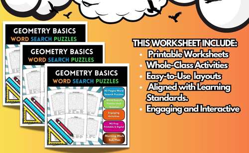 Geometry Basics Word Search Activities Morning Work 4th,5th,6th,7th,8th ...