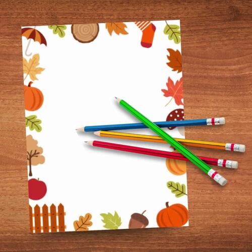 Fall Writing Paper: 33 Printable Sheets - Lined Paper with Picture Box