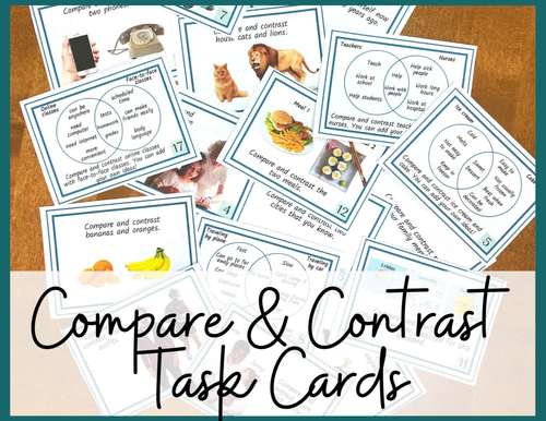 Adult ESL English Grammar Compare and Contrast Task Cards with Activities