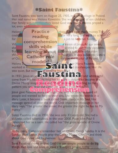 Saint Faustina Reading Comprehension: Divine Mercy Chaplet, Jesus I ...