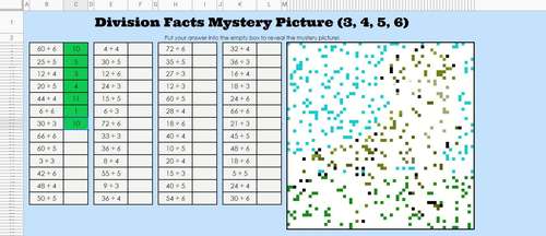 Digital Mystery Picture for Division Facts 3, 4, 5 & 6 | Digital Math Facts