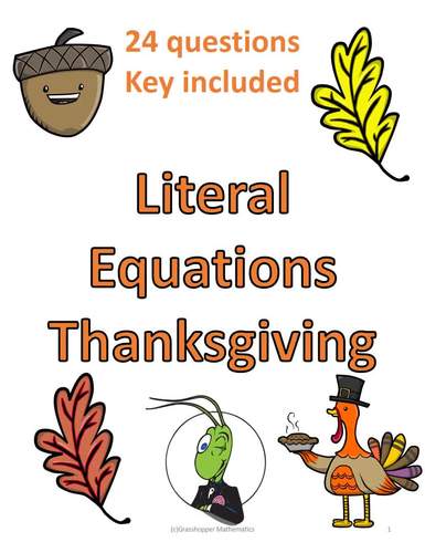 Thanksgiving Literal Equations Solving Worksheet | Algebra 1 | TPT