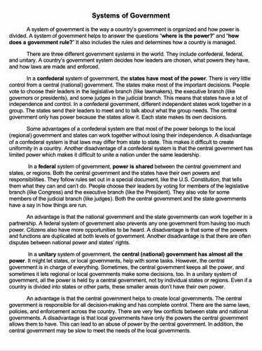 Systems of Government, Confederal, Federal, Unitary, Digital Resources