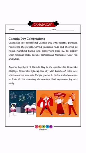Canada Day Worksheets: Reading, Math, Coloring, and I Spy (Grade 1)