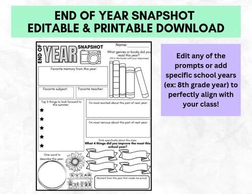 End of Year Snapshot - Editable Template by Light Up Learning - Lizzie