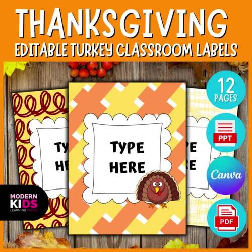 Editable Turkey Classroom Labels - Thanksgiving Name Tags | TPT