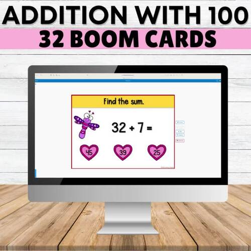 Addition Within 100 Valentine's Themed Boom™ Cards by Learning Inspired