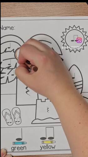 Summer Color by Note Printable Music Coloring Activity by The 4x6 Store