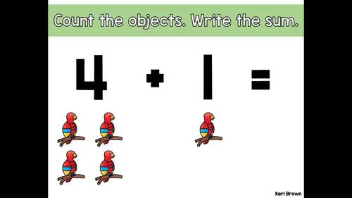 Addition within 5 - See it. Write it. Interactive PowerPoint by Keri Brown
