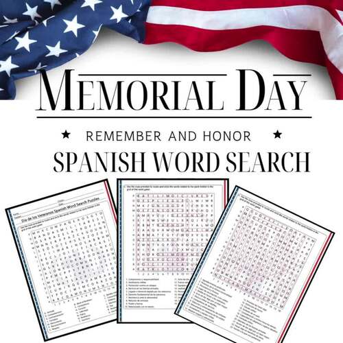 Dia de los Veteranos Veterans Day Spanish Word Search Huge Puzzles Sopa ...