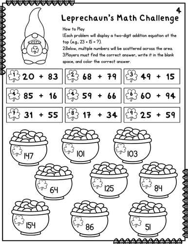 Addition: Leprechaun’s Math Challenge St. Patrick’s Day by Prodpran Design