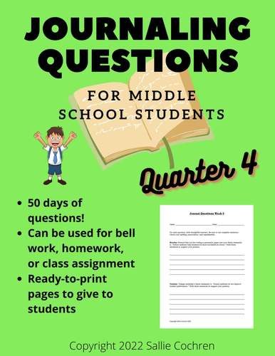 Journaling Bell Work Questions Packet for Middle School Students ...