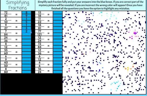 Simplifying Fractions Pixel Art Digital Activity by Pick Up and Go ...