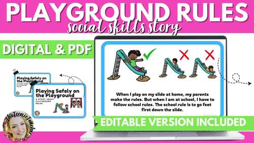 Playground Rules Social Skills Story, Playing Safely at Recess for Sped ...