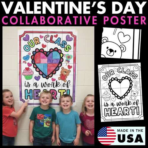 Valentine’s Day Collaborative Coloring Poster Kindness Heart Art Craft ...