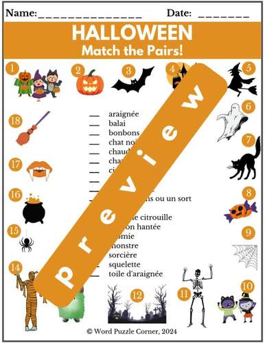 French Halloween Vocabulary Puzzles with Pictures by Word Puzzle Corner