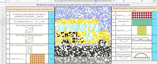 Digital Math Pixel Art Mystery 3rd Grade Division 3.OA.6 | TPT